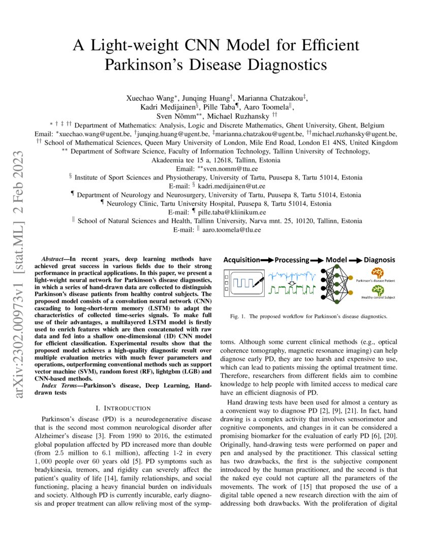 A Light-weight CNN Model for Efficient Parkinson's Disease Diagnostics ...