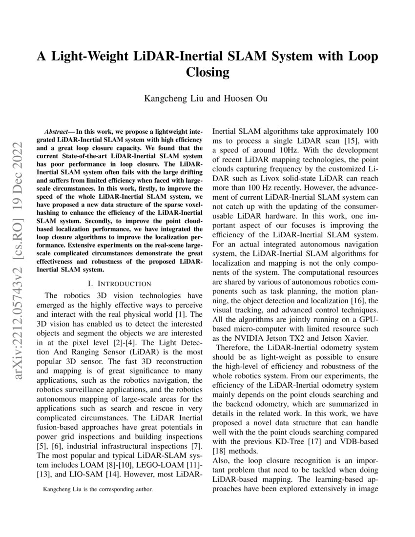 A Light-Weight LiDAR-Inertial SLAM System with Loop Closing | DeepAI