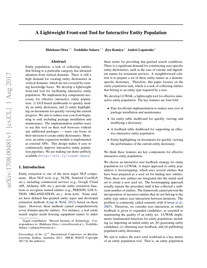 A Lightweight Front-end Tool for Interactive Entity Population | DeepAI