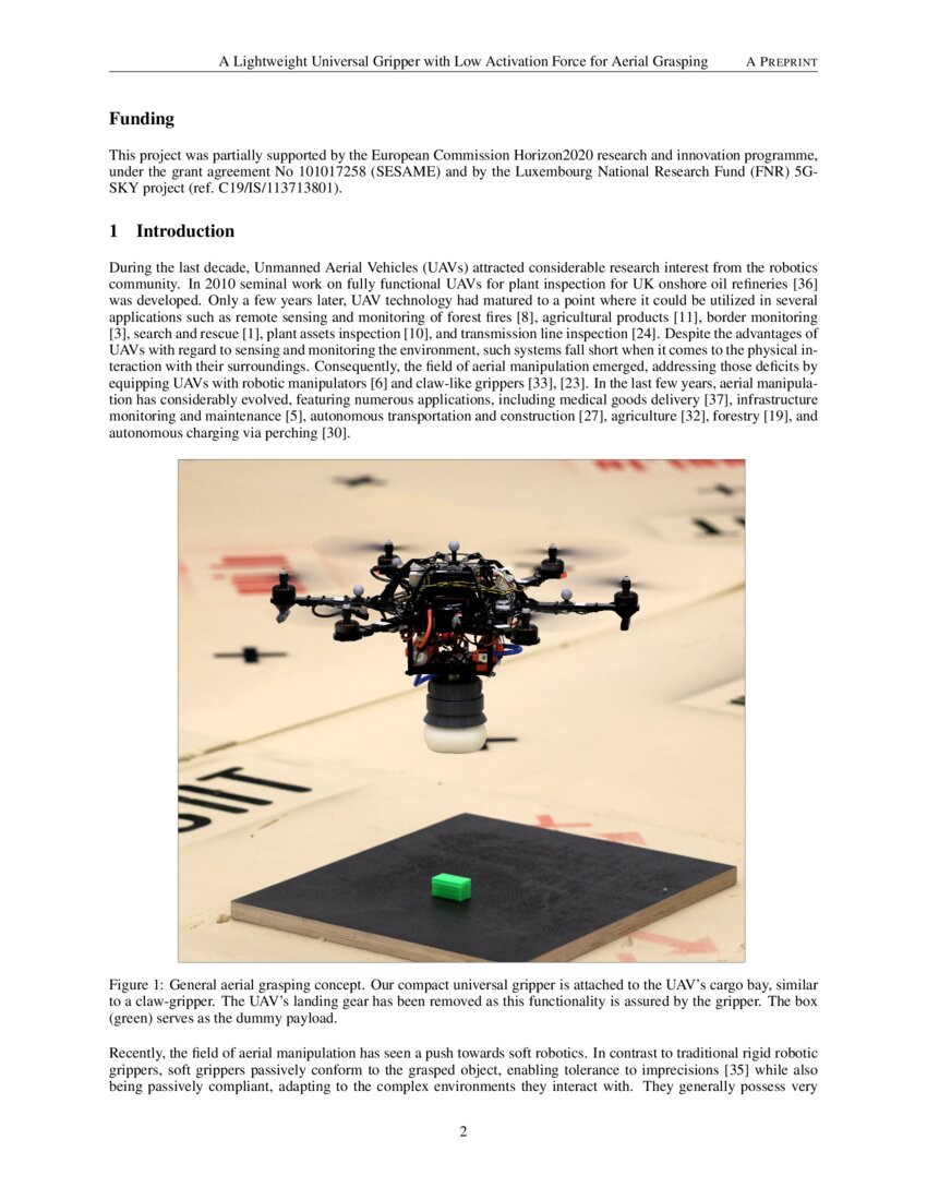 A Lightweight Universal Gripper with Low Activation Force for Aerial ...