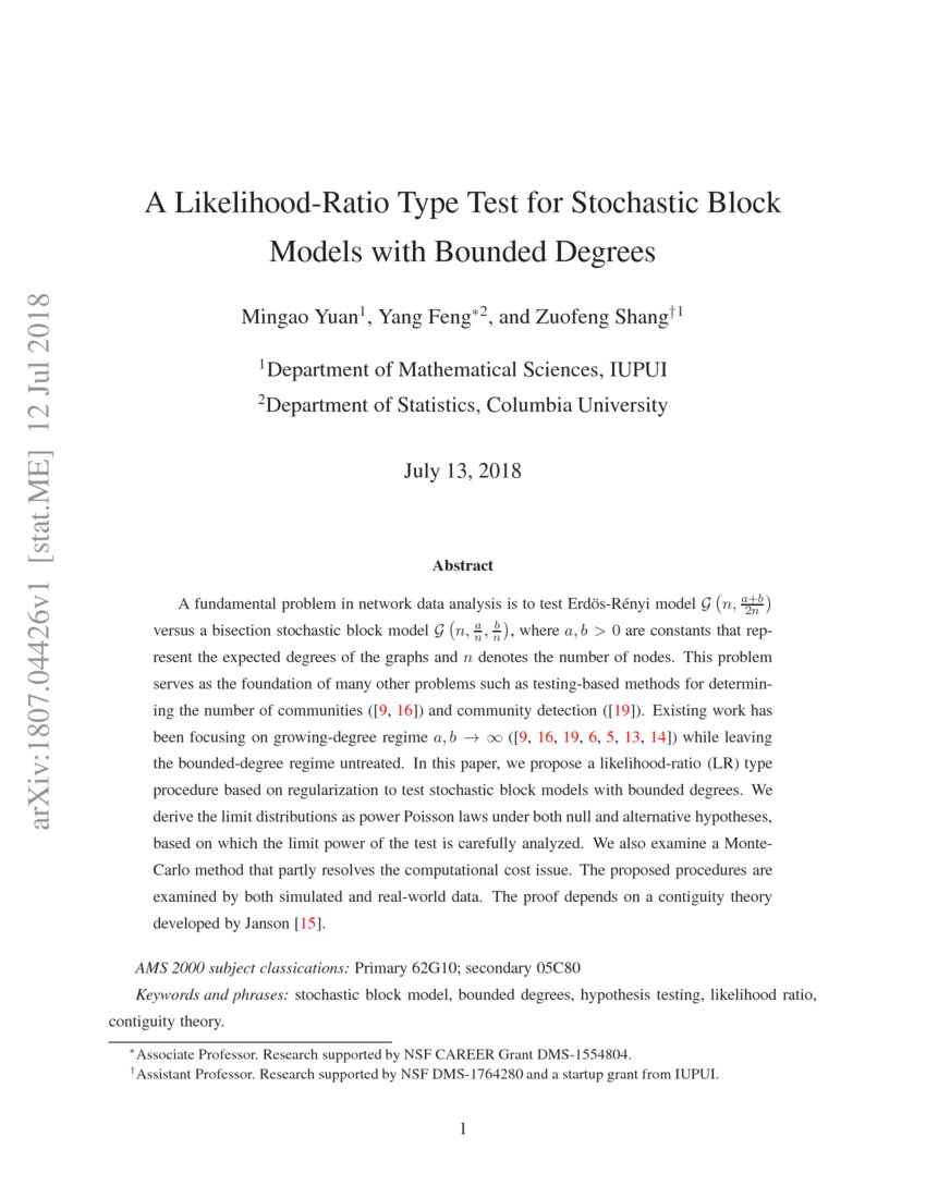 A Likelihood Ratio Type Test For Stochastic Block Models With Bounded Degrees Deepai