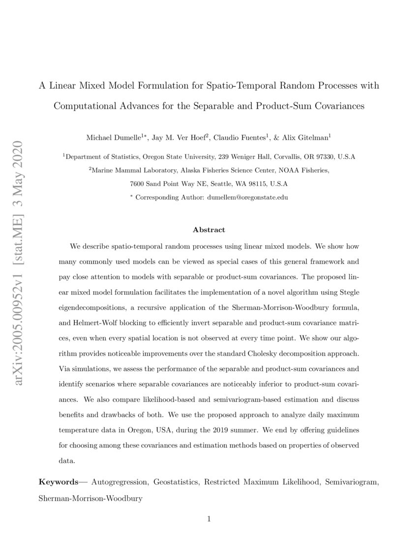 A Linear Mixed Model Formulation For Spatio Temporal Random Processes With Computational