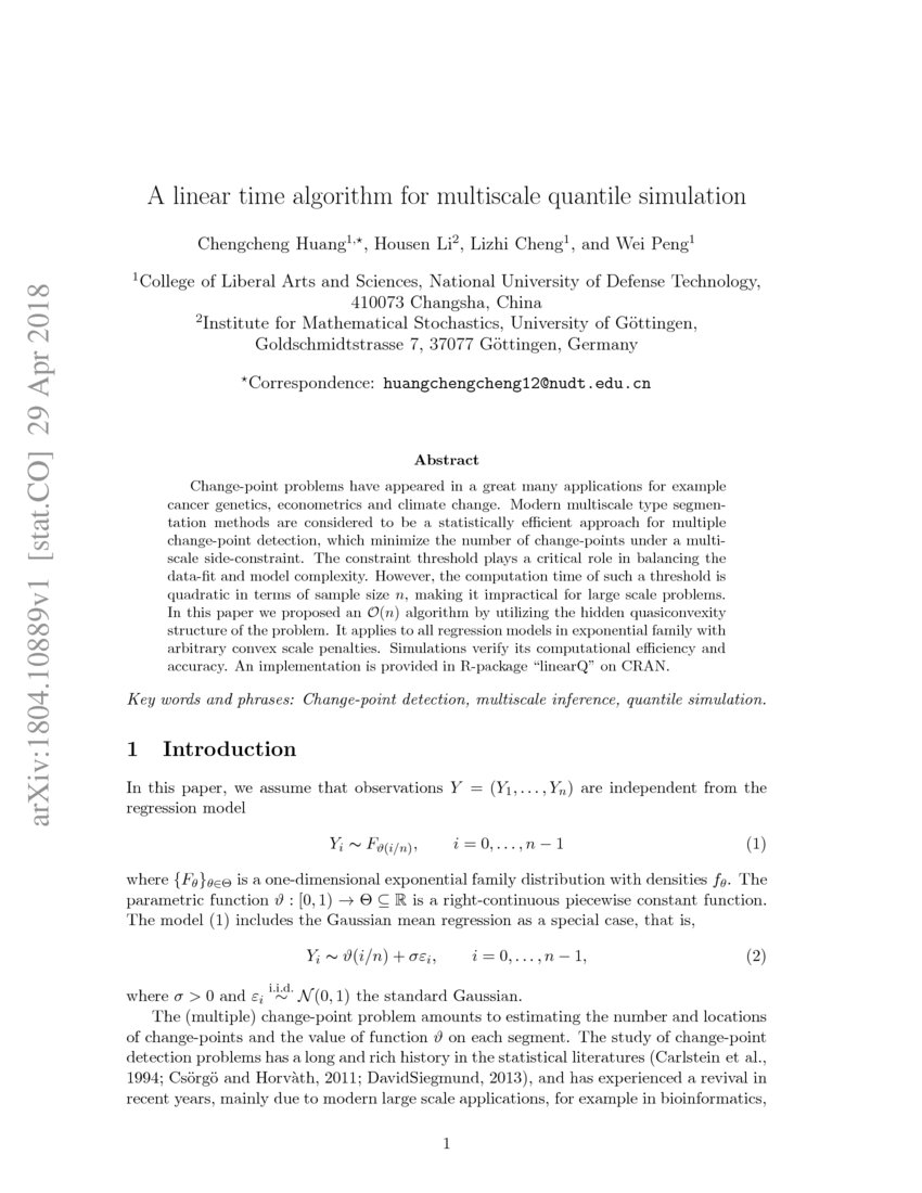 A linear time algorithm for multiscale quantile simulation | DeepAI