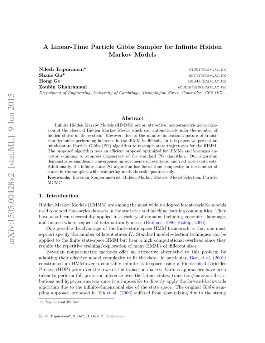 A Linear-Time Particle Gibbs Sampler for Infinite Hidden Markov Models ...
