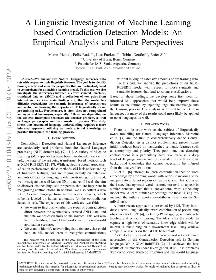 A Linguistic Investigation of Machine Learning based Contradiction Detection Models: An ...