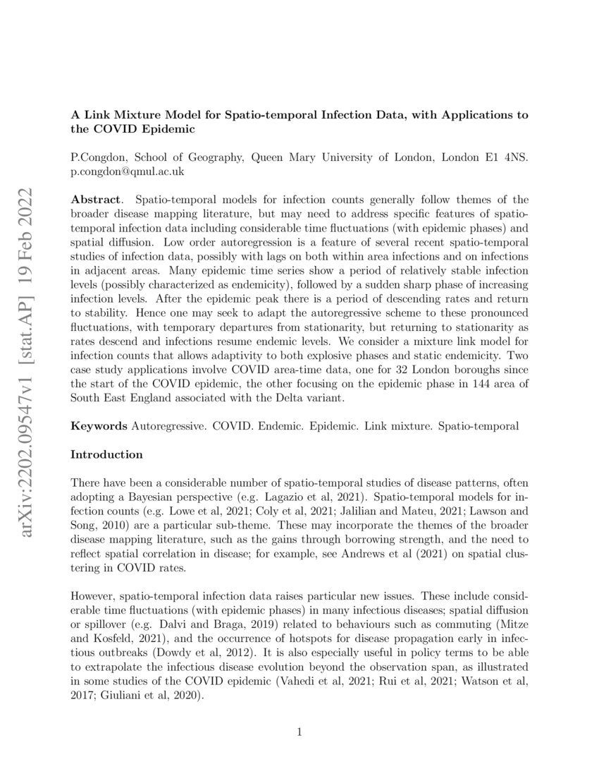 A Link Mixture Model For Spatio Temporal Infection Data With