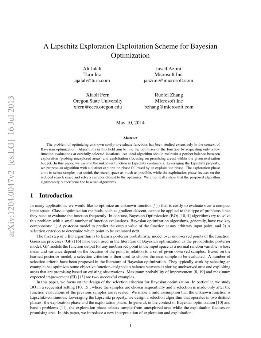 A Lipschitz Exploration-Exploitation Scheme for Bayesian Optimization | DeepAI