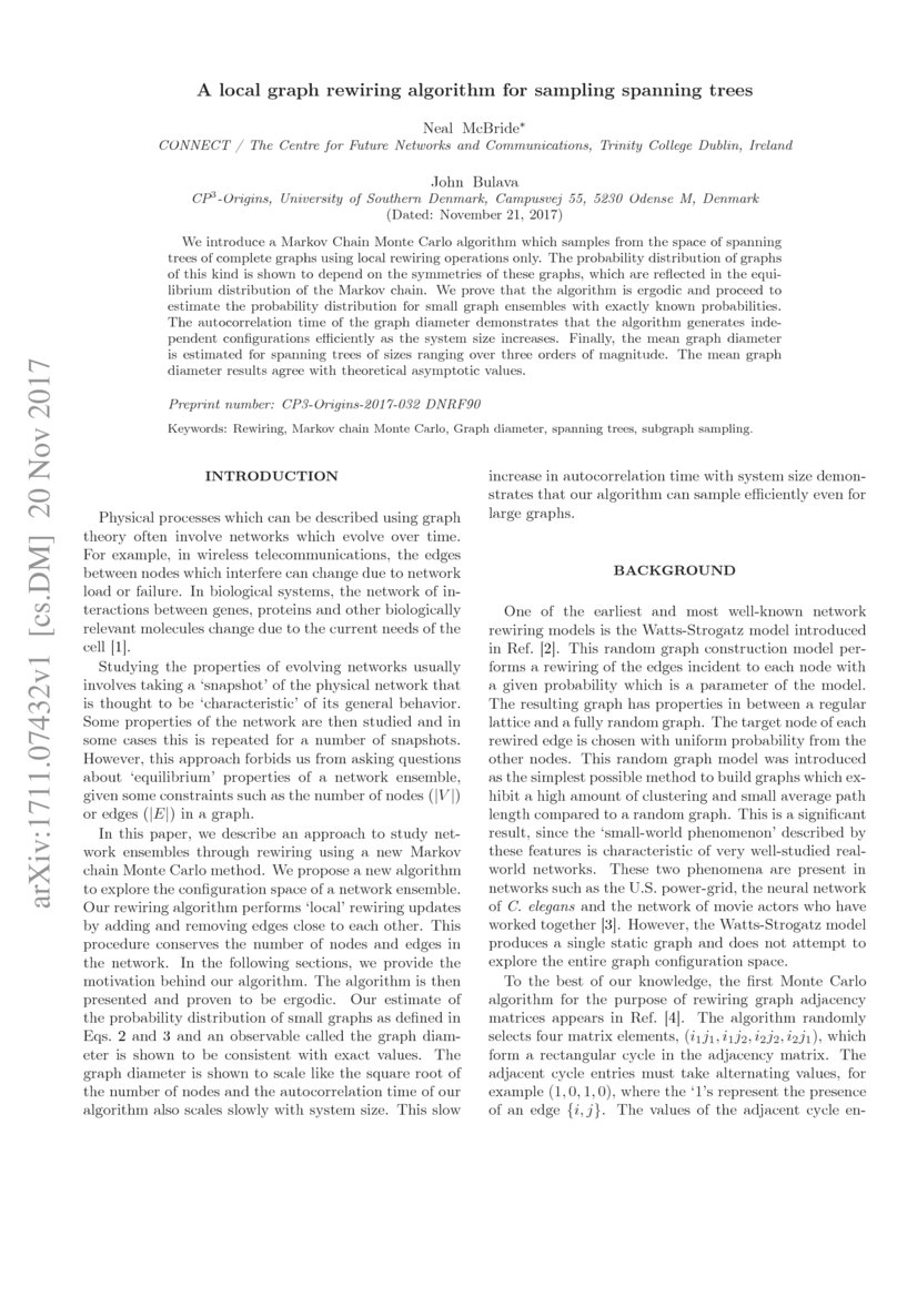A local graph rewiring algorithm for sampling spanning trees | DeepAI