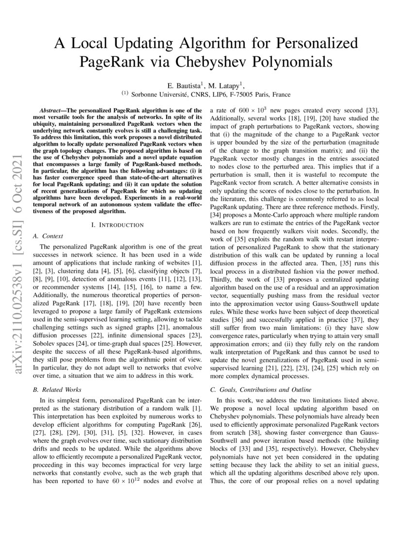 A Local Updating Algorithm for Personalized PageRank via Chebyshev ...