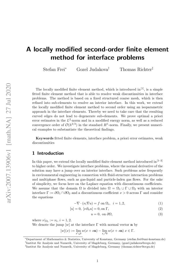 A Locally Modified Second Order Finite Element Method For Interface Problems Deepai