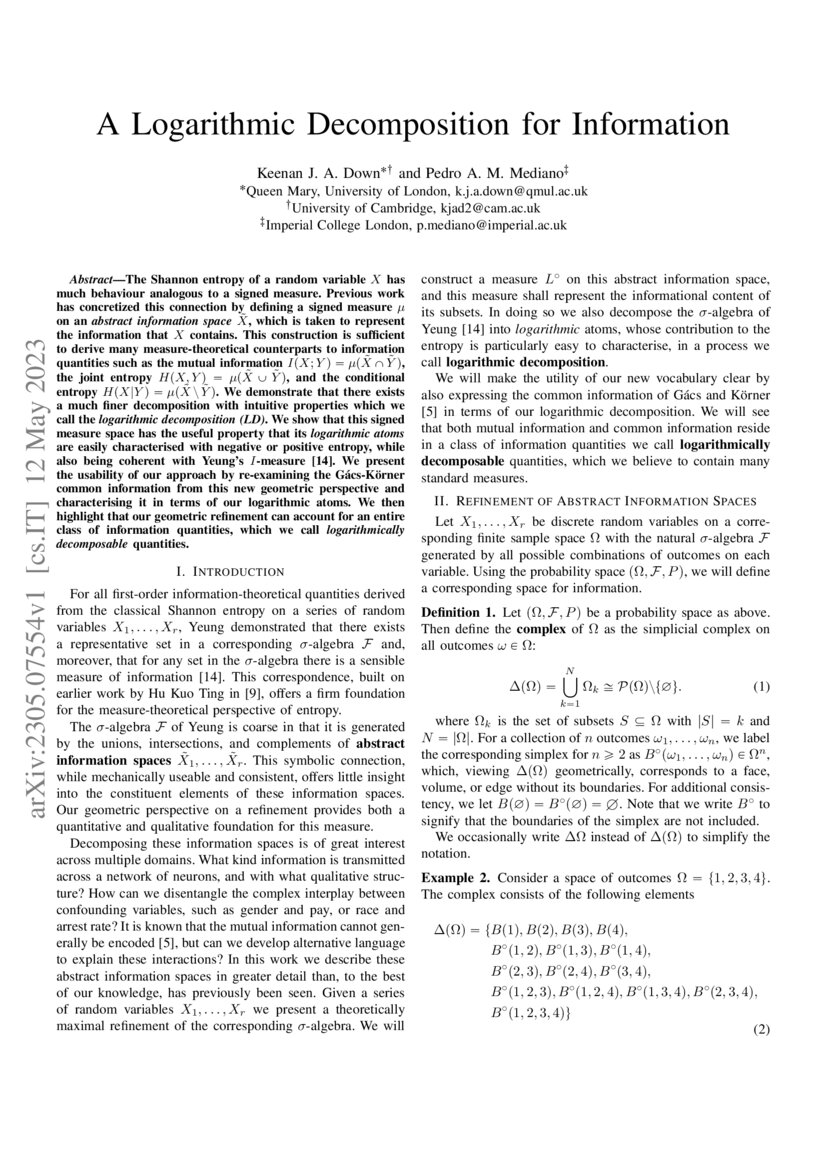 A Logarithmic Decomposition for Information | DeepAI
