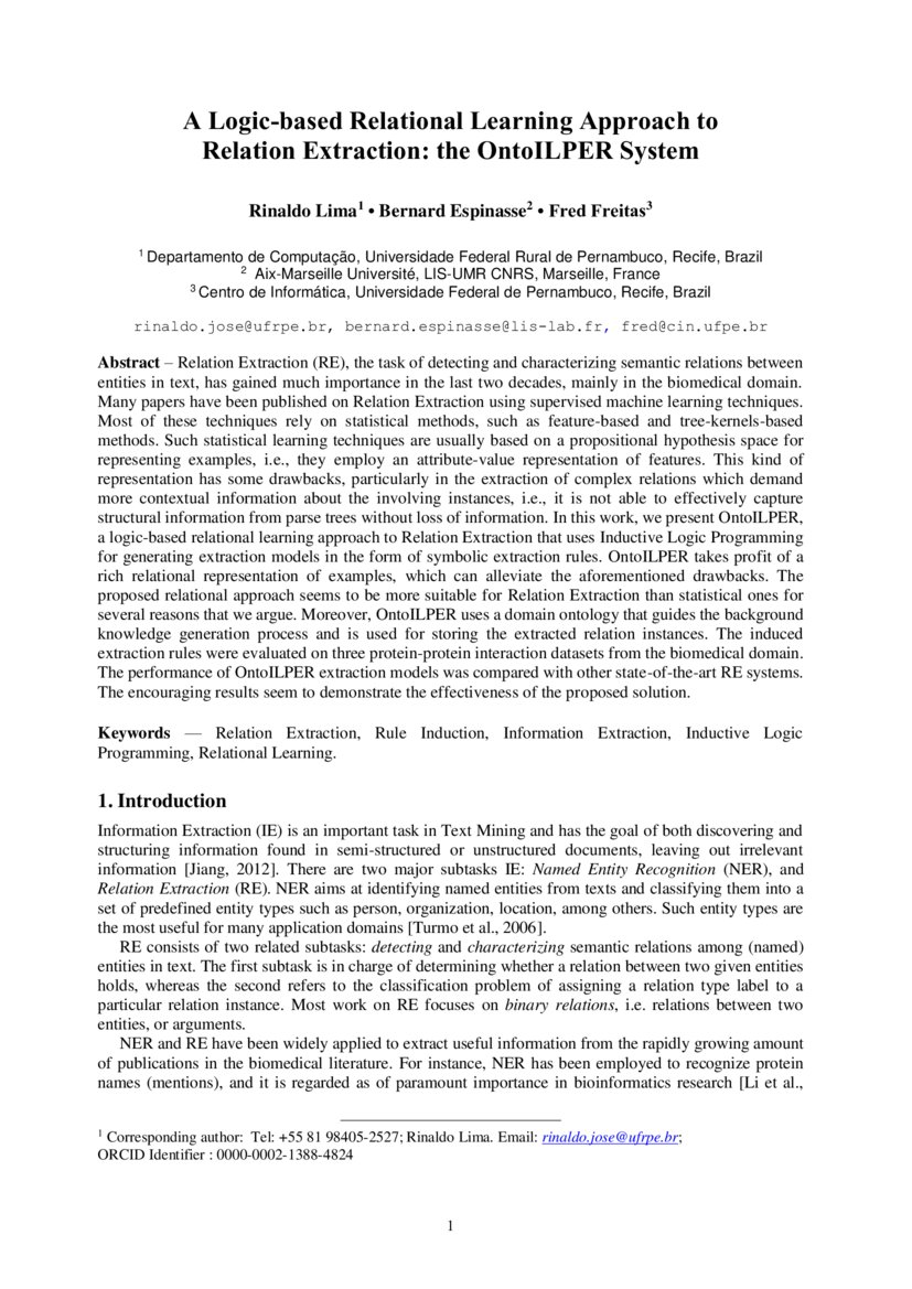 A logic-based relational learning approach to relation extraction: The ...