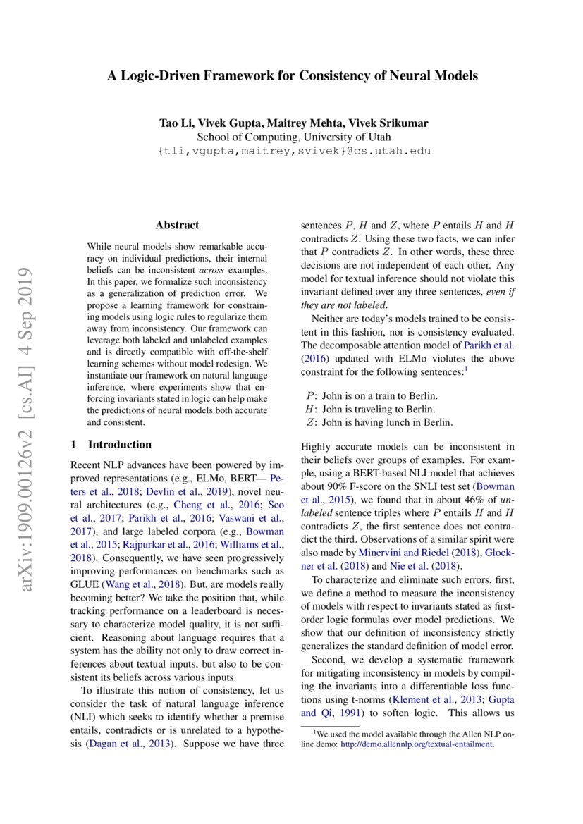 A Logic Driven Framework For Consistency Of Neural Models Deepai
