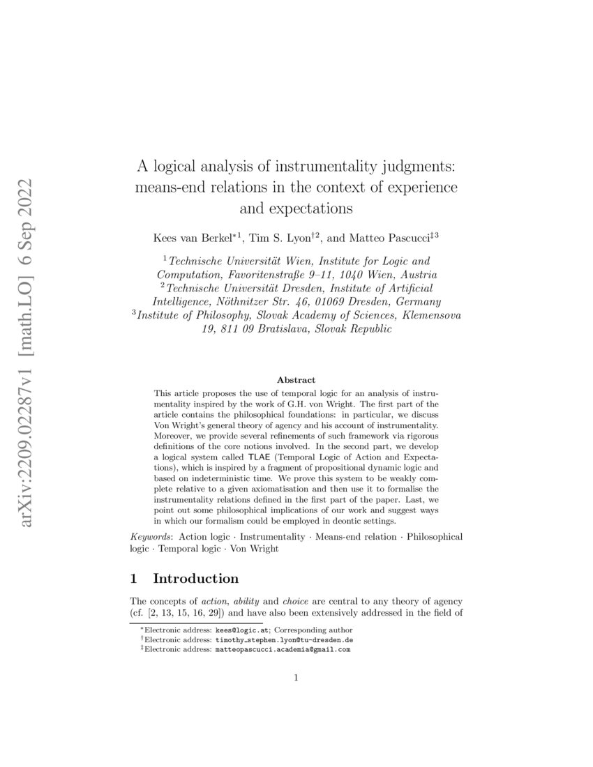 A logical analysis of instrumentality judgments: means-end relations in ...