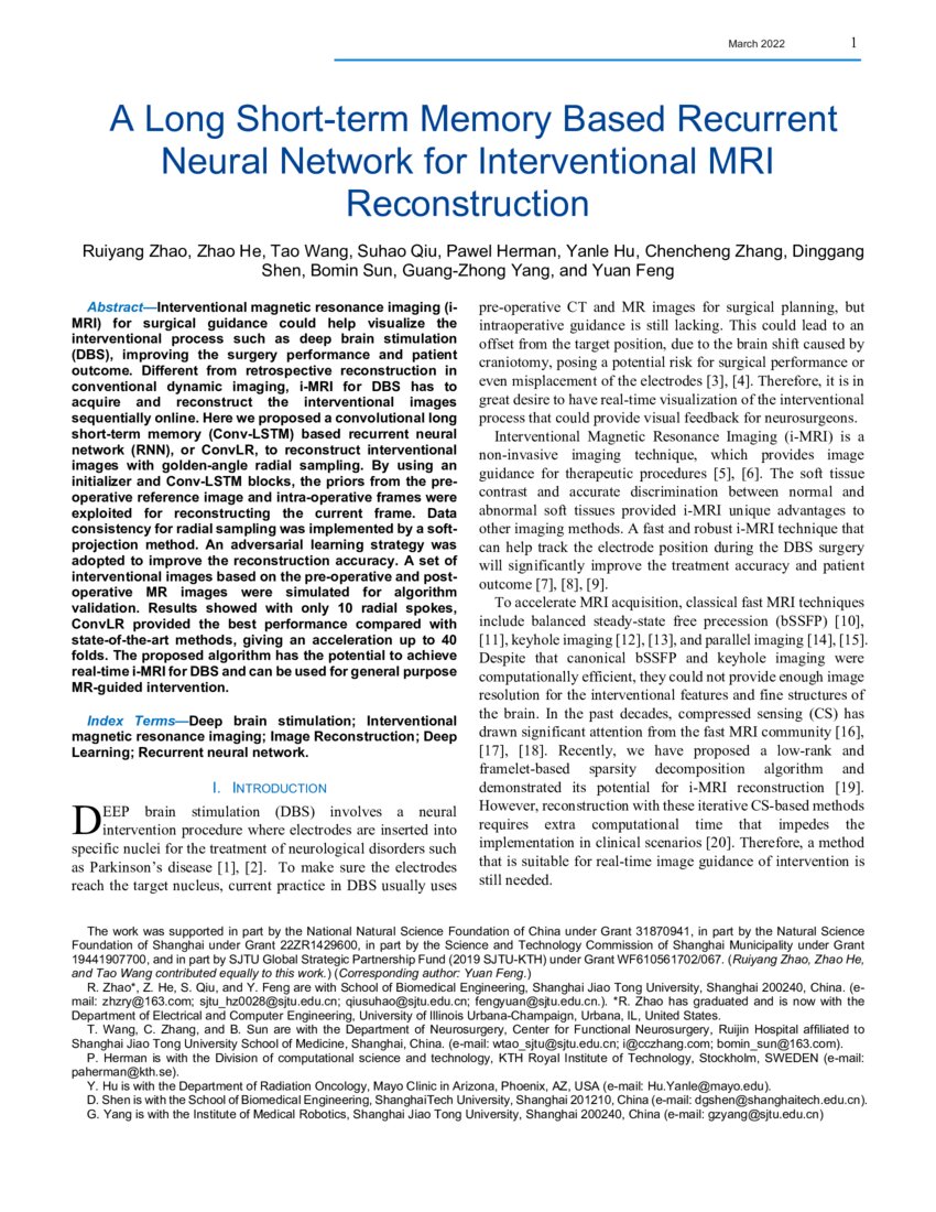 A Long Short-term Memory Based Recurrent Neural Network for Interventional MRI Reconstruction ...