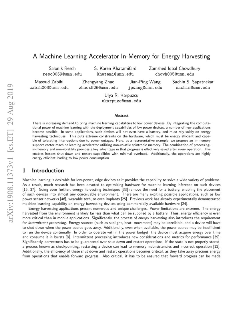 A Machine Learning Accelerator In-Memory for Energy Harvesting | DeepAI