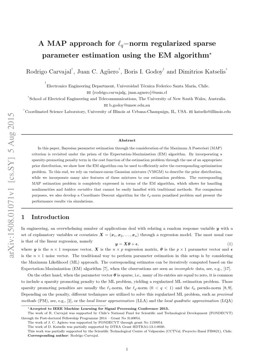 A MAP approach for ℓ_q-norm regularized sparse parameter estimation using the EM algorithm | DeepAI