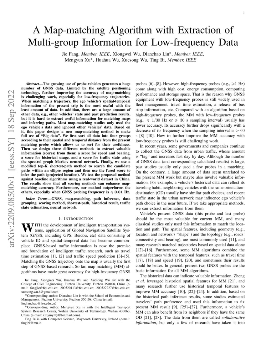 A Map Matching Algorithm With Extraction Of Multi Group Information For Low Frequency Data Deepai 