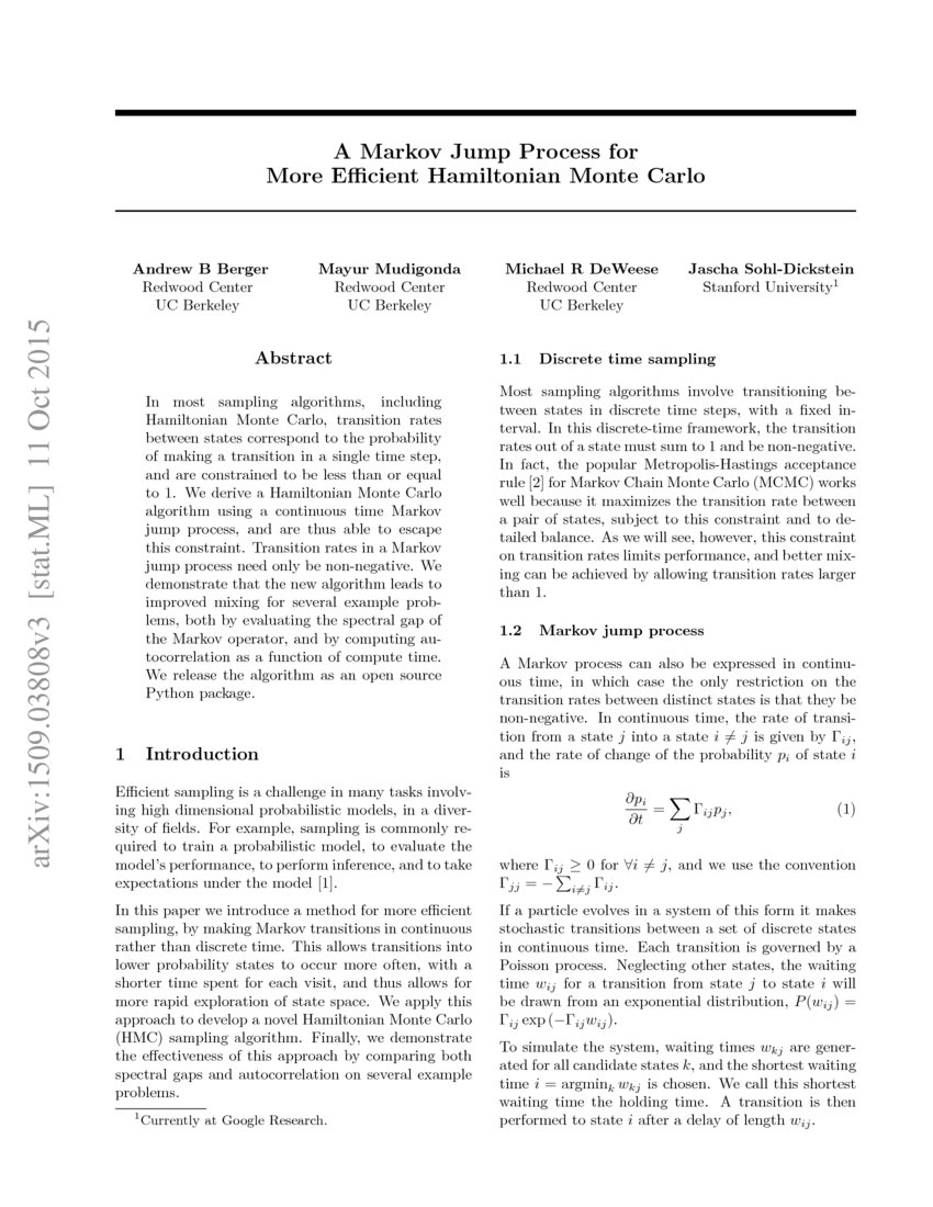 A Markov Jump Process for More Efficient Hamiltonian Monte Carlo | DeepAI