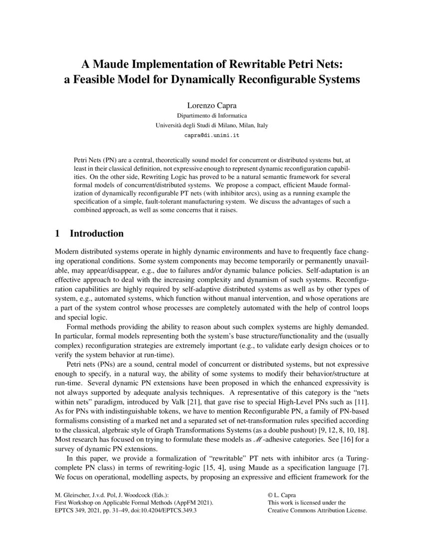 A Maude Implementation of Rewritable Petri Nets: a Feasible Model for Dynamically Reconfigurable ...