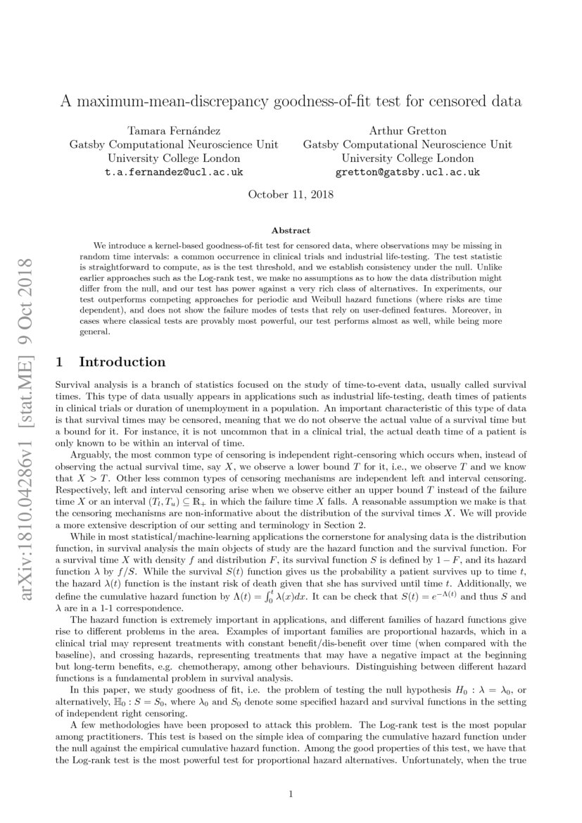 A Maximum Mean Discrepancy Goodness Of Fit Test For Censored Data Deepai