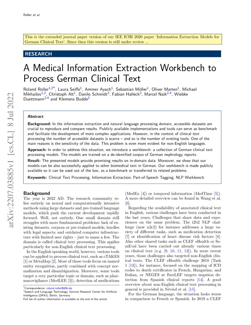 A Medical Information Extraction Workbench to Process German Clinical ...