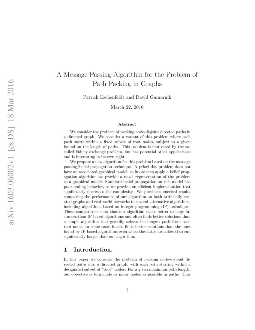 A Message Passing Algorithm For The Problem Of Path Packing In Graphs Deepai 