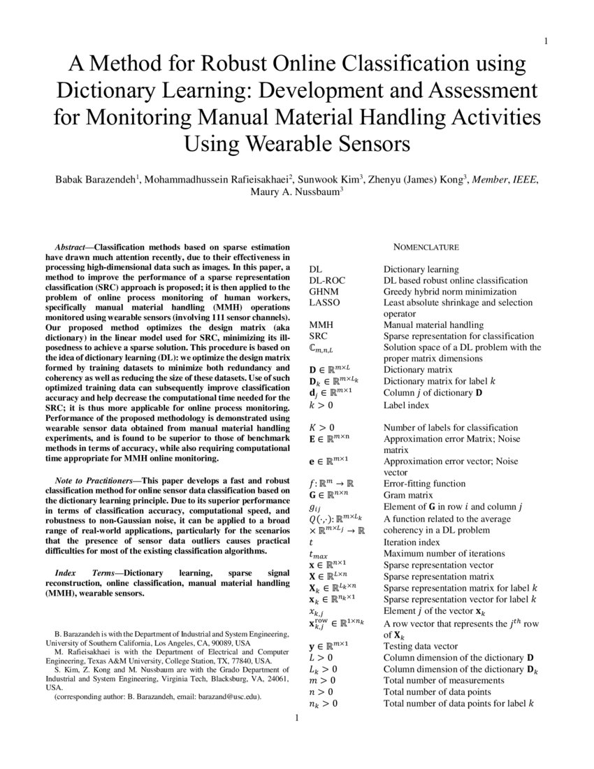 A Method For Robust Online Classification Using Dictionary Learning