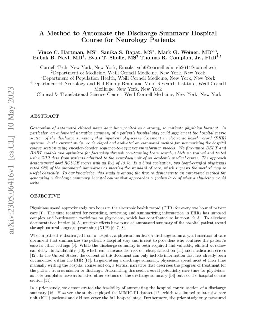 A Method to Automate the Discharge Summary Hospital Course for ...