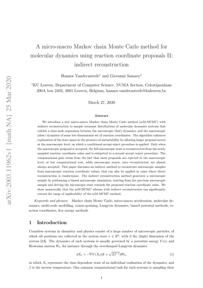 A Micro Macro Markov Chain Monte Carlo Method For Molecular Dynamics Using Reaction Coordinate 8914