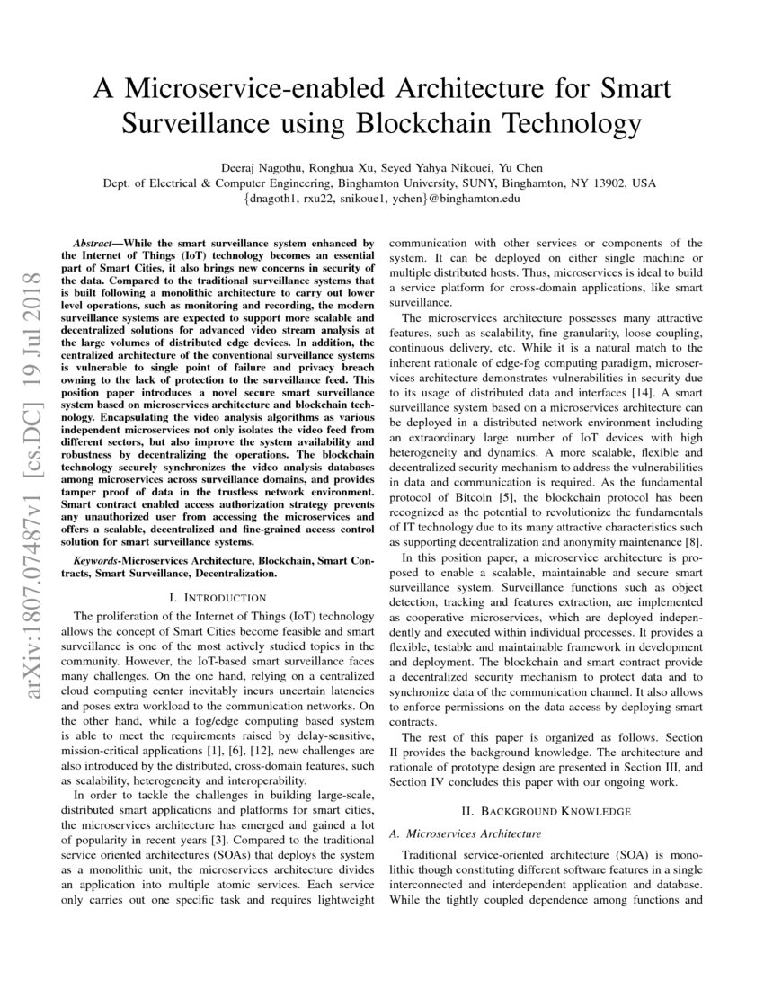 A Microservice Enabled Architecture For Smart Surveillance Using Blockchain Technology Deepai