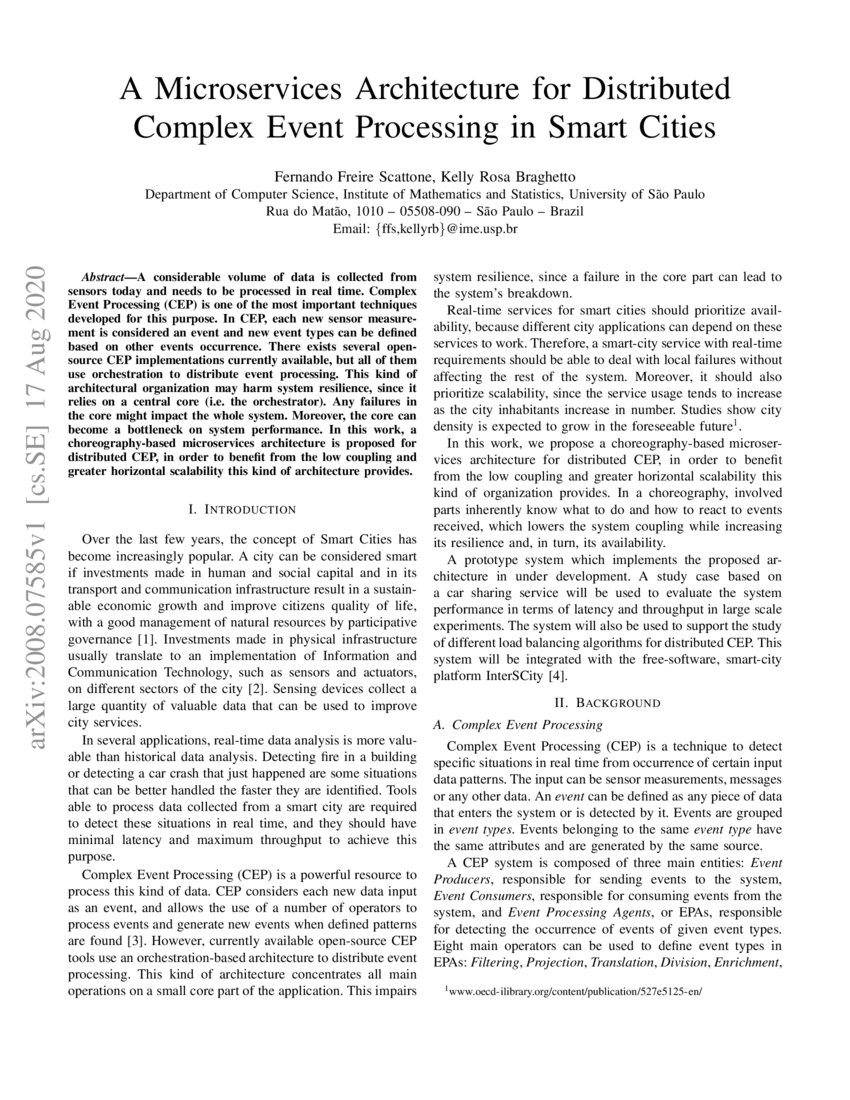 A Microservices Architecture for Distributed Complex Event Processing in Smart Cities | DeepAI