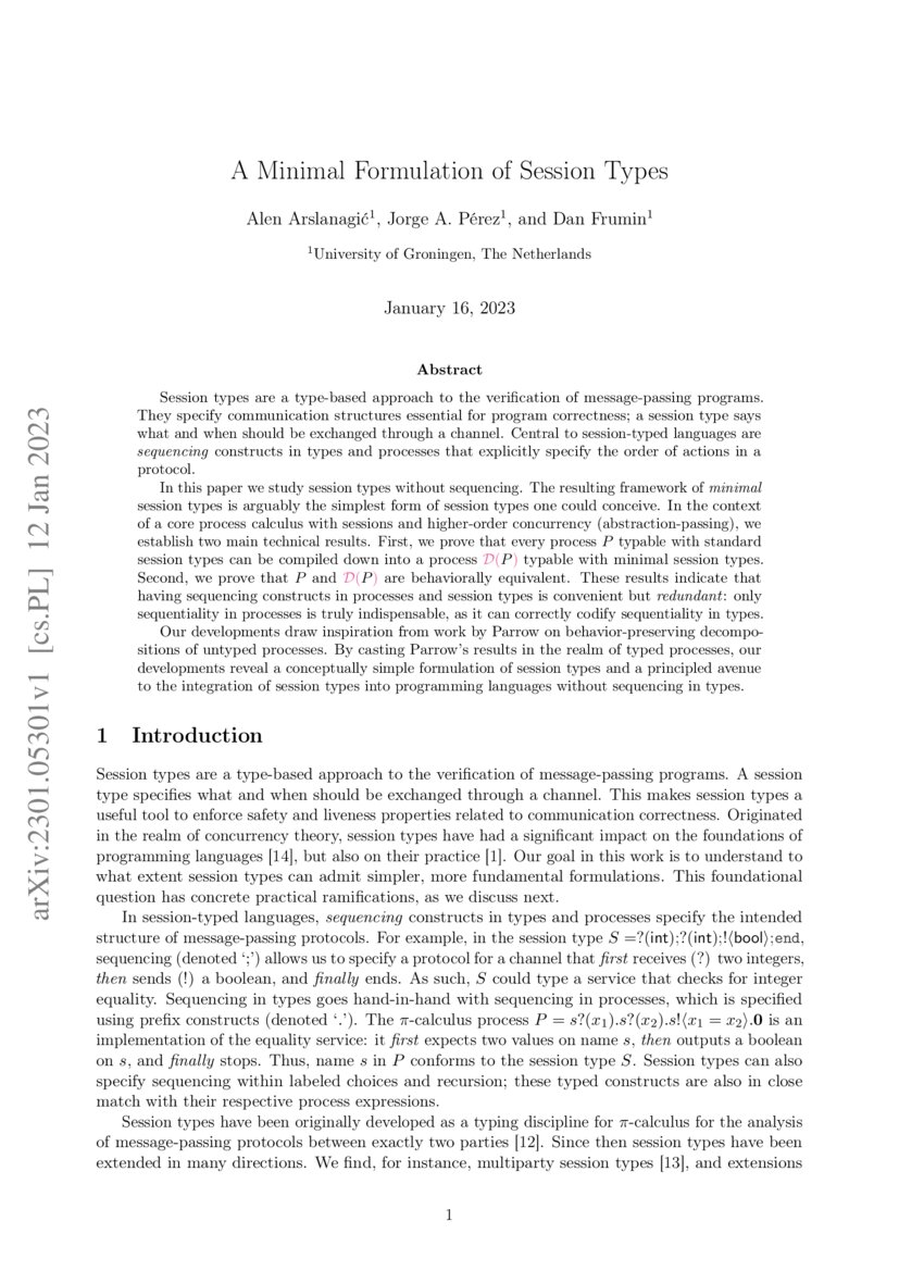 A Minimal Formulation of Session Types | DeepAI