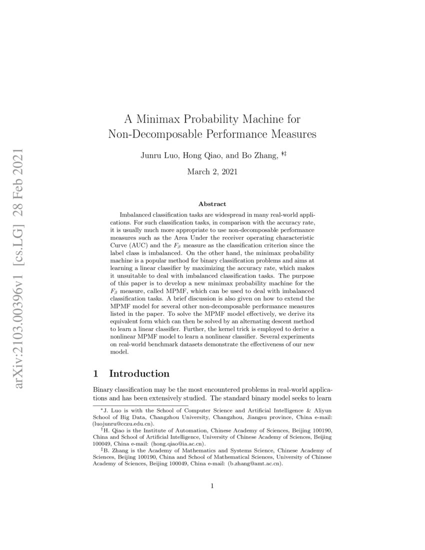 A Minimax Probability Machine for Non-Decomposable Performance Measures ...