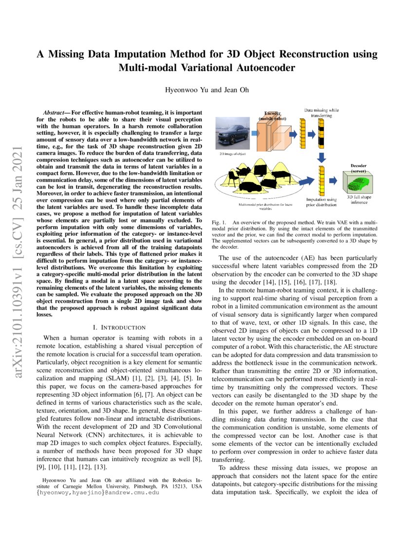 A Missing Data Imputation Method For 3d Object Reconstruction Using Multi Modal Variational 