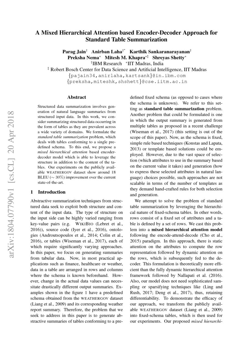 A Mixed Hierarchical Attention based Encoder-Decoder Approach for Standard Table Summarization ...