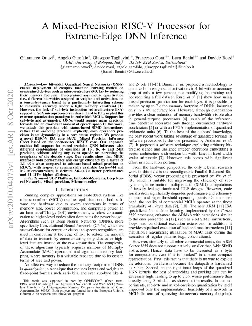 A Mixed Precision Risc V Processor For Extreme Edge Dnn Inference Deepai