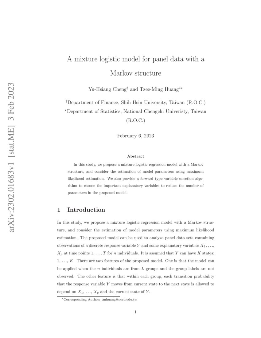 A mixture logistic model for panel data with a Markov structure | DeepAI