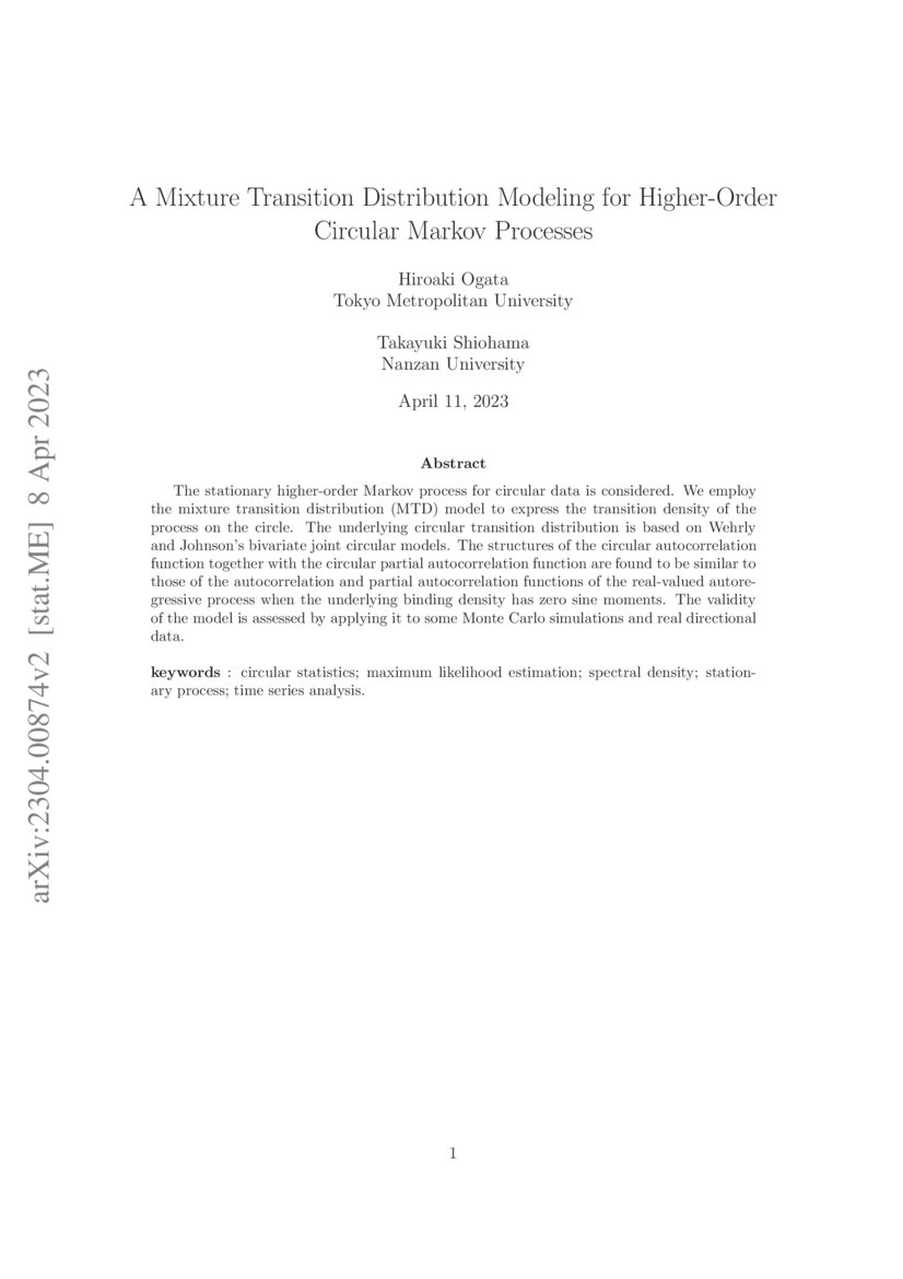 A mixture transition distribution modeling for higher-order circular ... A mixture transition distribution modeling for higher-order circular ...
