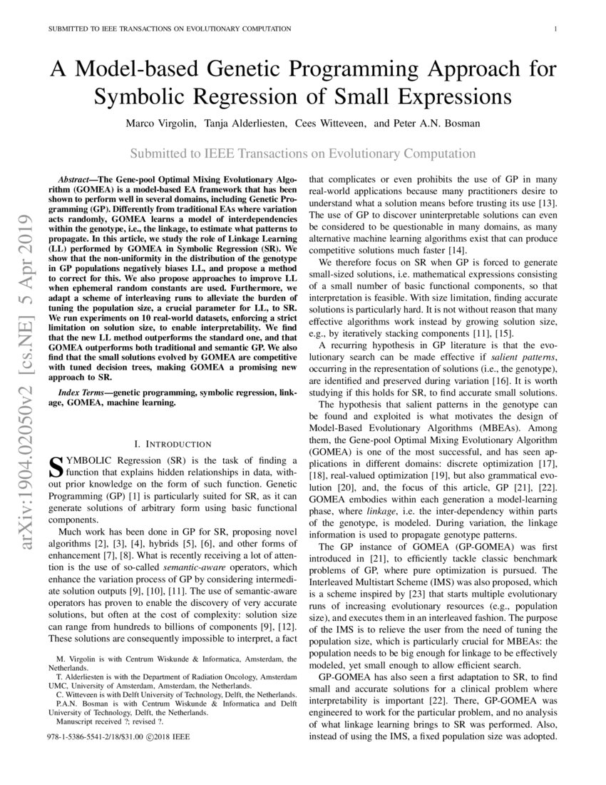 A Model-based Genetic Programming Approach for Symbolic Regression of ...