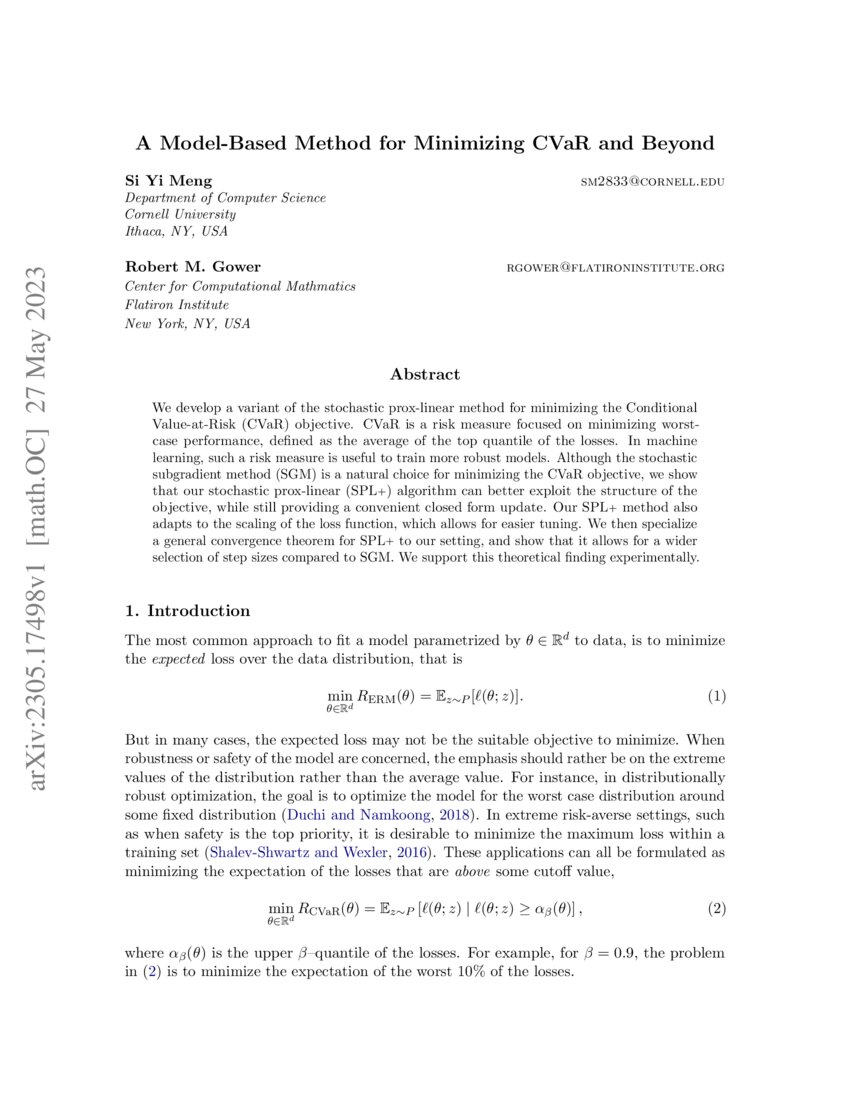 A Model Based Method For Minimizing Cvar And Beyond Deepai