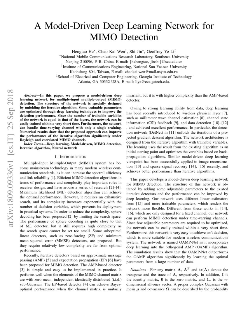 A Model Driven Deep Learning Network For Mimo Detection Deepai