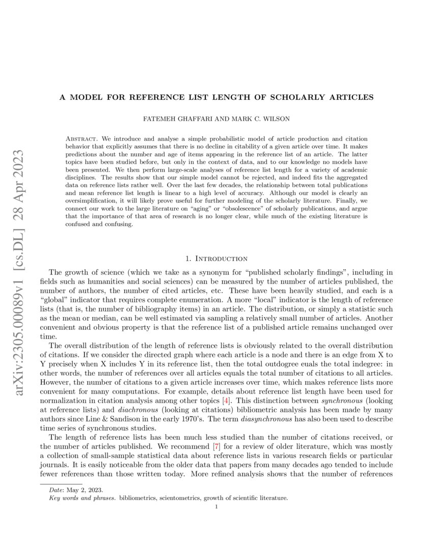 A model for reference list length of scholarly articles | DeepAI