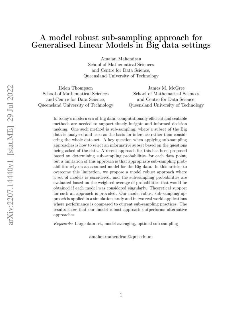 A Model Robust Sub Sampling Approach For Generalised Linear Models In Big Data Settings Deepai