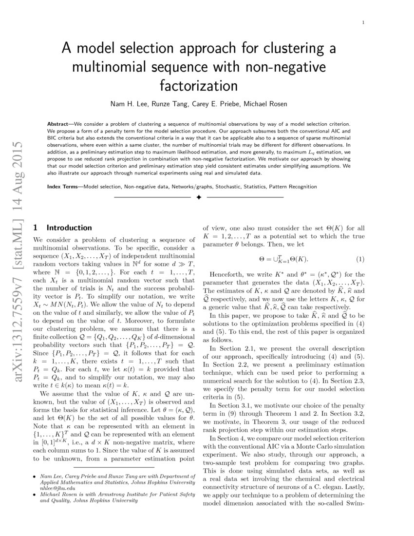 A Model Selection Approach For Clustering A Multinomial Sequence With Non Negative Factorization