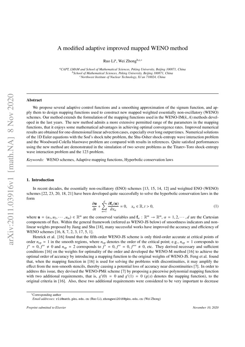 A modified adaptive improved mapped WENO method | DeepAI