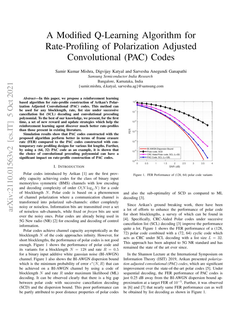 A Modified Q Learning Algorithm For Rate Profiling Of Polarization Adjusted Convolutional Pac