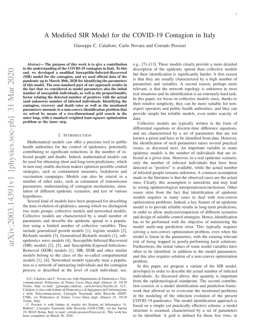 A Modified SIR Model for the COVID-19 Contagion in Italy | DeepAI