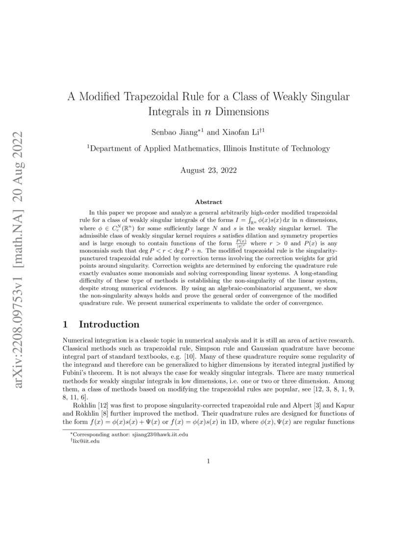 A Modified Trapezoidal Rule for a Class of Weakly Singular Integrals in ...