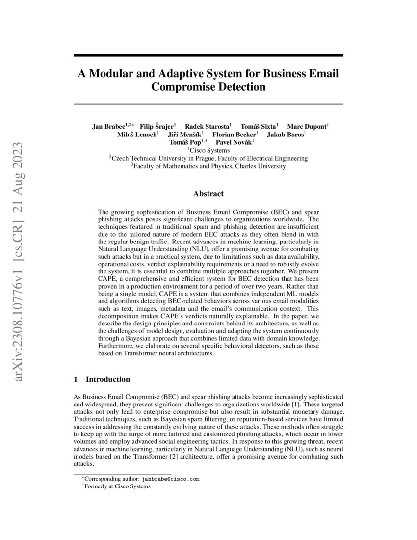 A Modular and Adaptive System for Business Email Compromise Detection | DeepAI